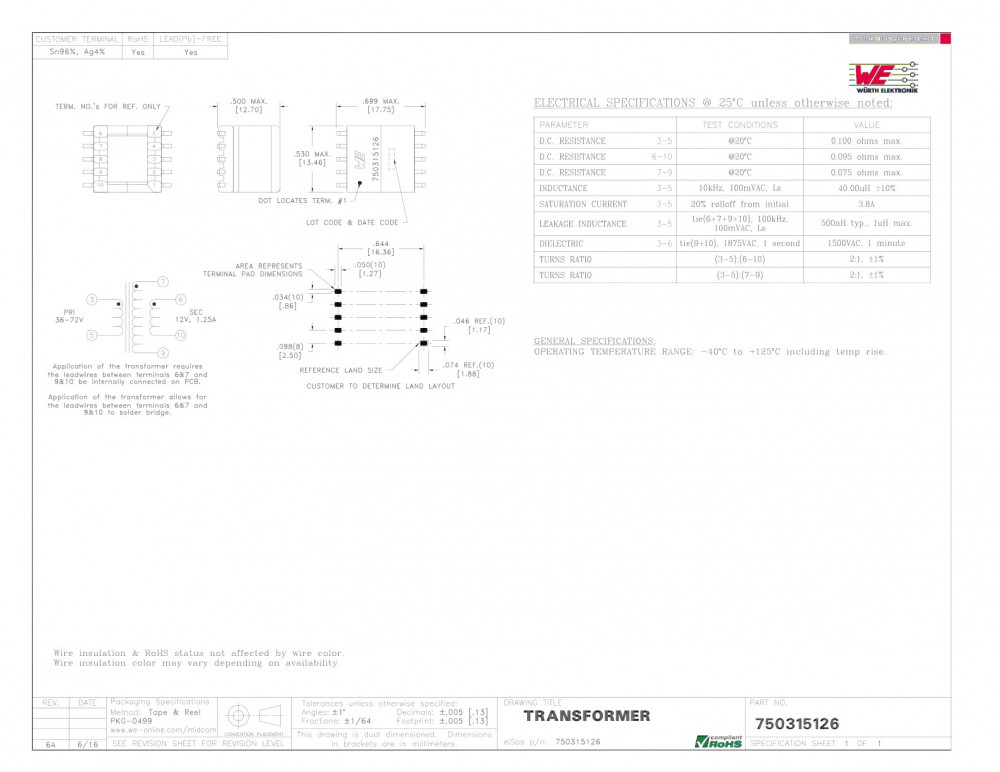 750315126 transformer product drawing