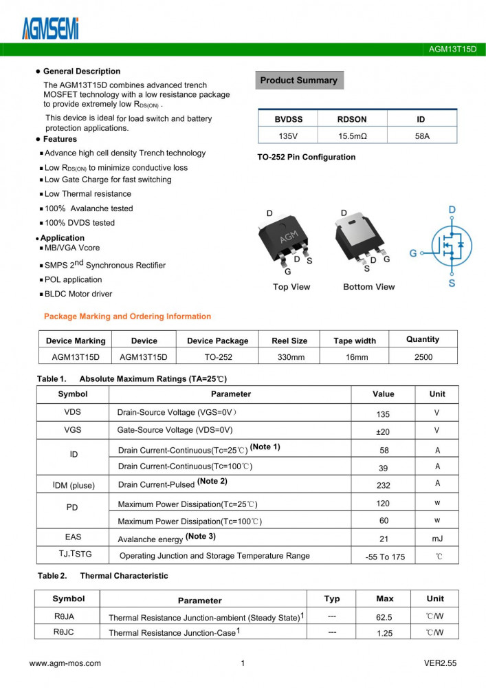 AGM13T15D datasheet page 1