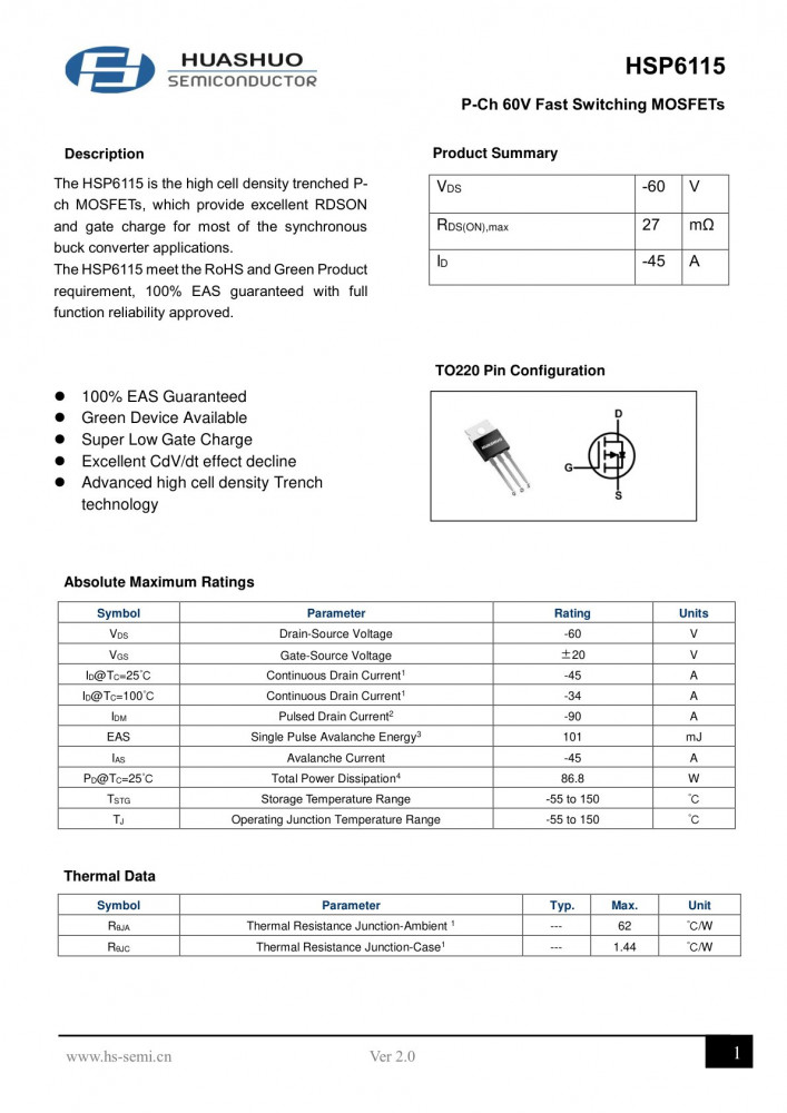 HSP6115 datasheet page 1