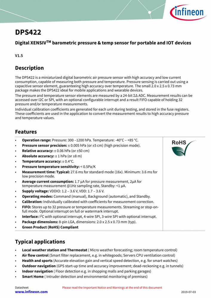 DPS422 datasheet page 1
