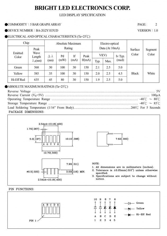 BA-2G2Y1E5UD datasheet page 1: specifications and package drawings