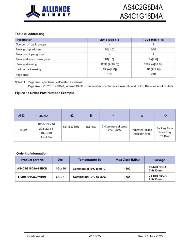 AS4C1G16D4A-62BCN document preview, page 2