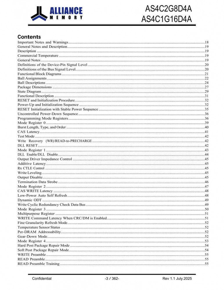 AS4C1G16D4A-62BCN document preview, page 3