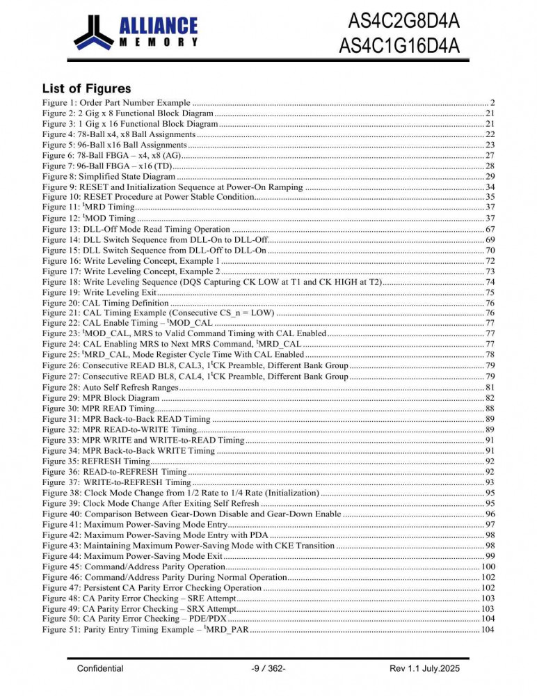 AS4C1G16D4A-62BCN document preview, page 9