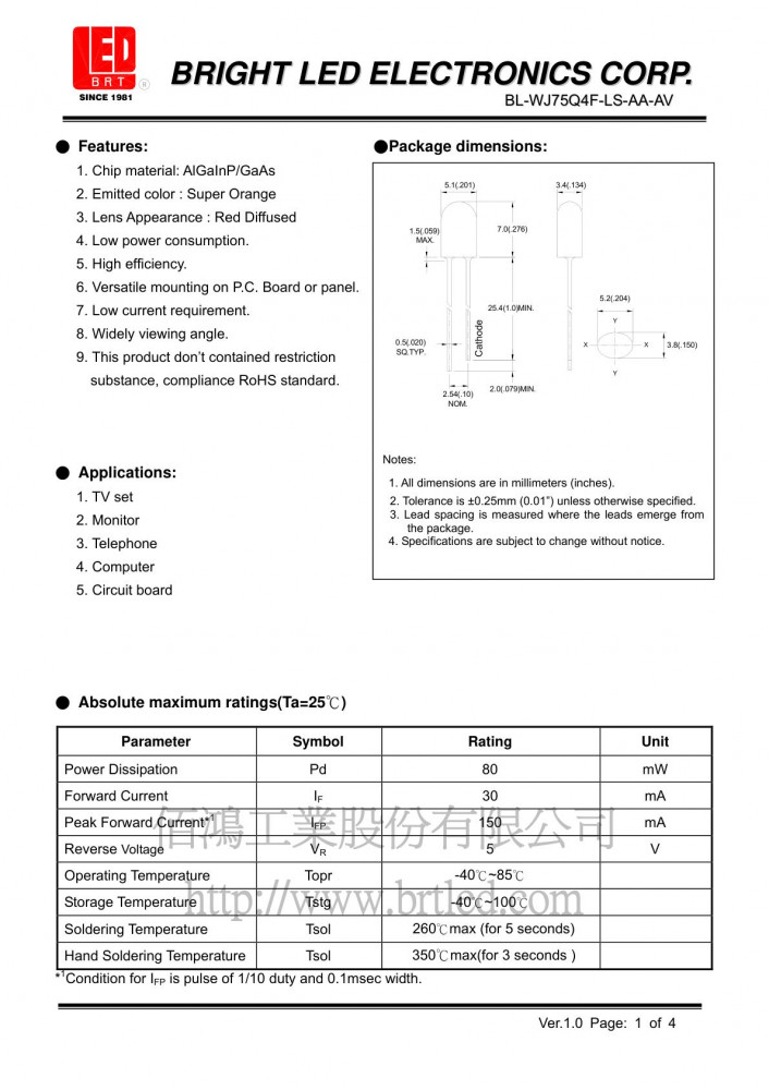 BL-WJ75Q4F-LS-AA-AV datasheet page 1