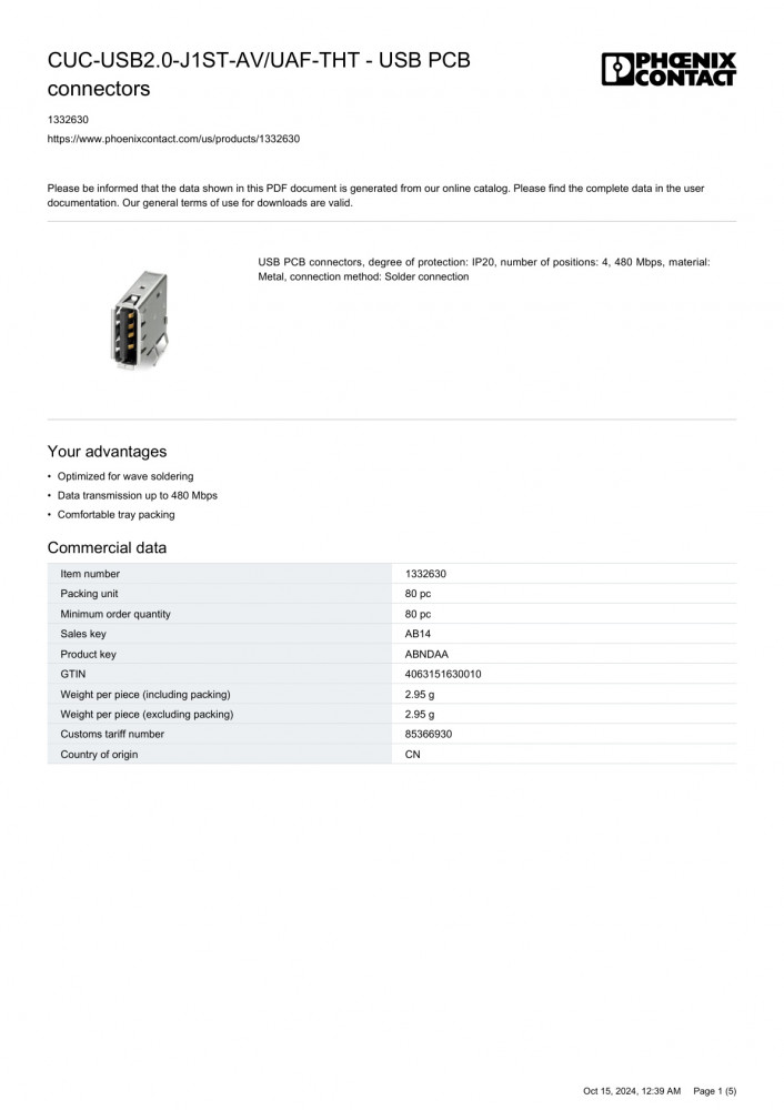Phoenix Contact 1332630 technical document page 1