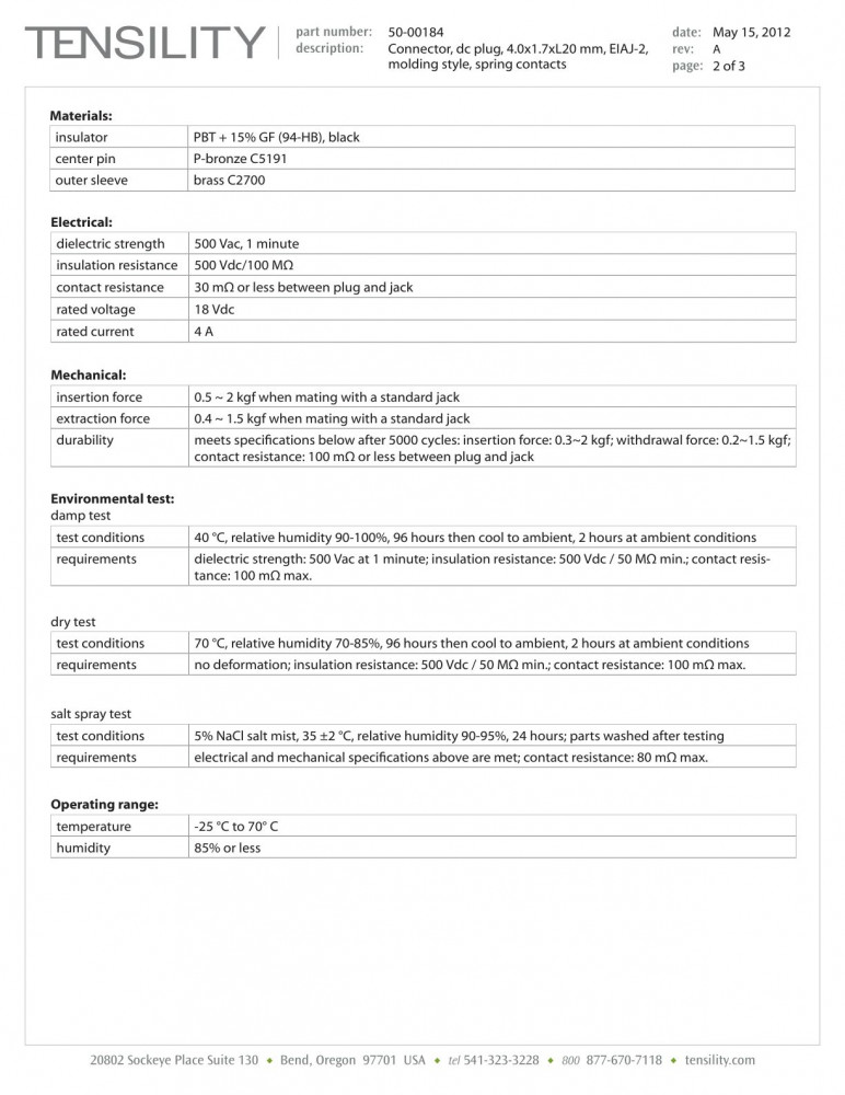50-00184 product specification page 2