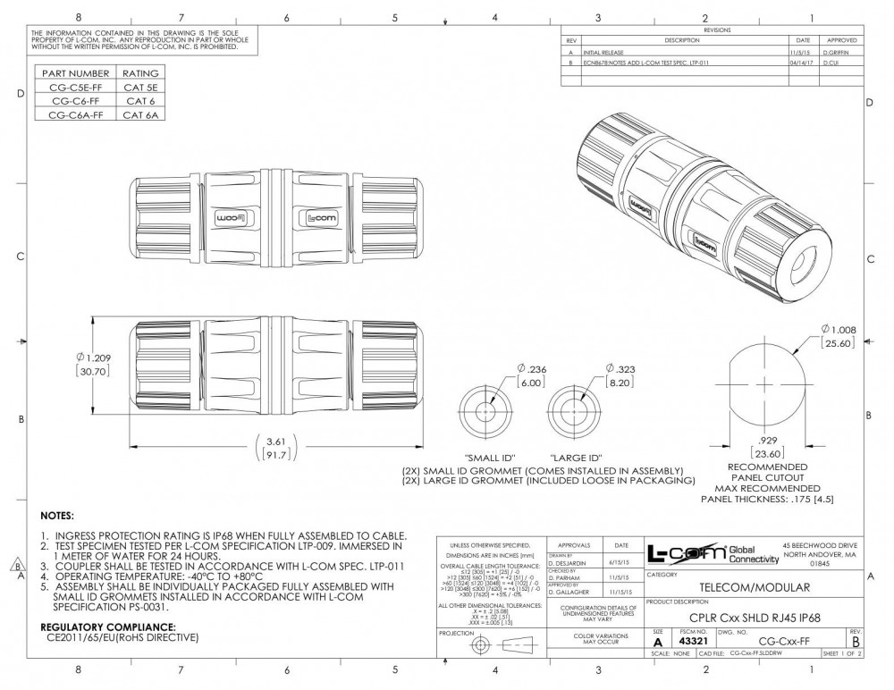 L-com CG-C5E-FF technical drawing page 1