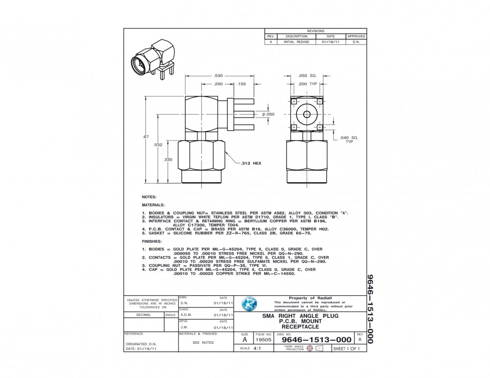 Radiall 9646-1513-000 product drawing