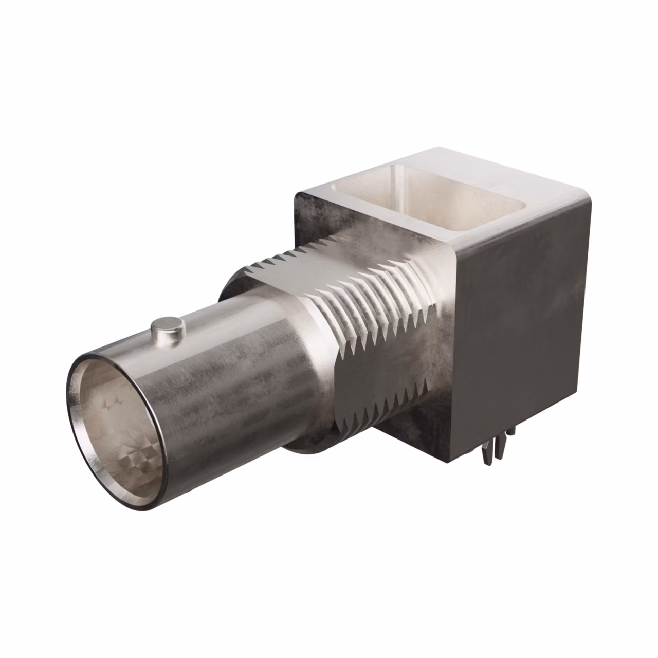 BNC Jack, Right-Angle, Bulkhead Receptacle, PCB, with Board Lock Legs, Die Cast Body, Housing Height 15.93mm, Nut and Lockwasher Not Included, Bag, 75 Ohms for sale