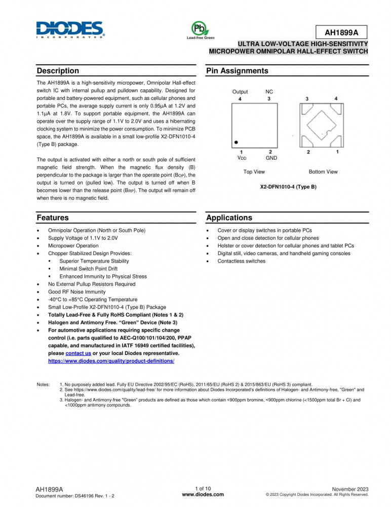 AH1899A-FS4-7 datasheet page 1