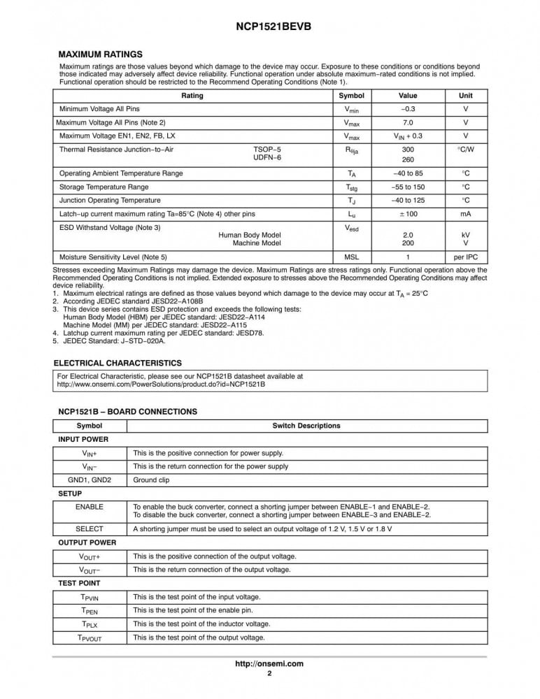 NCP1521BEVB document page 2