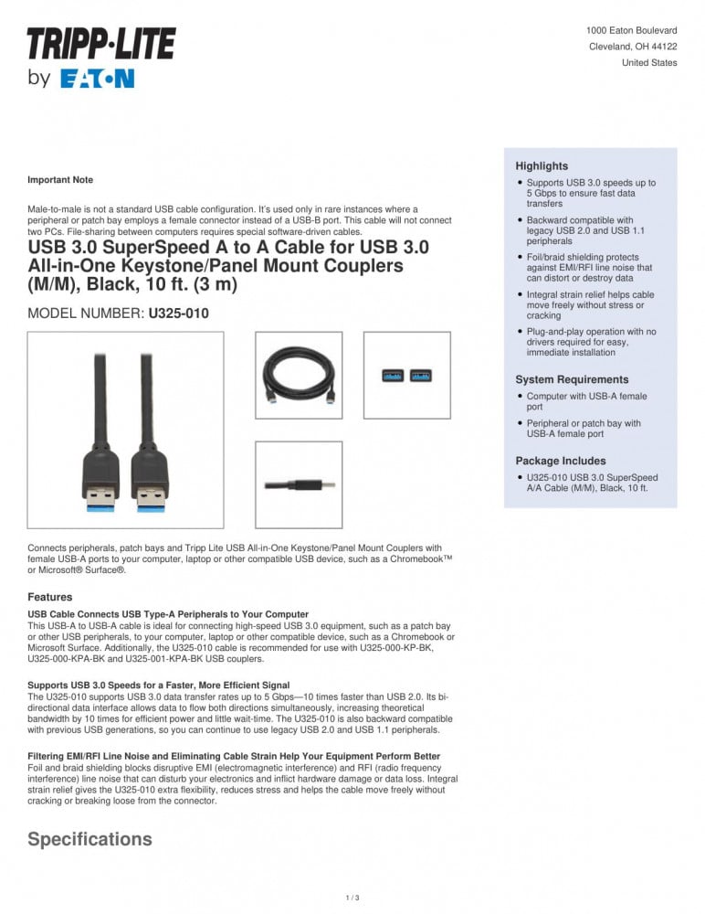 U325-010 technical document page 1