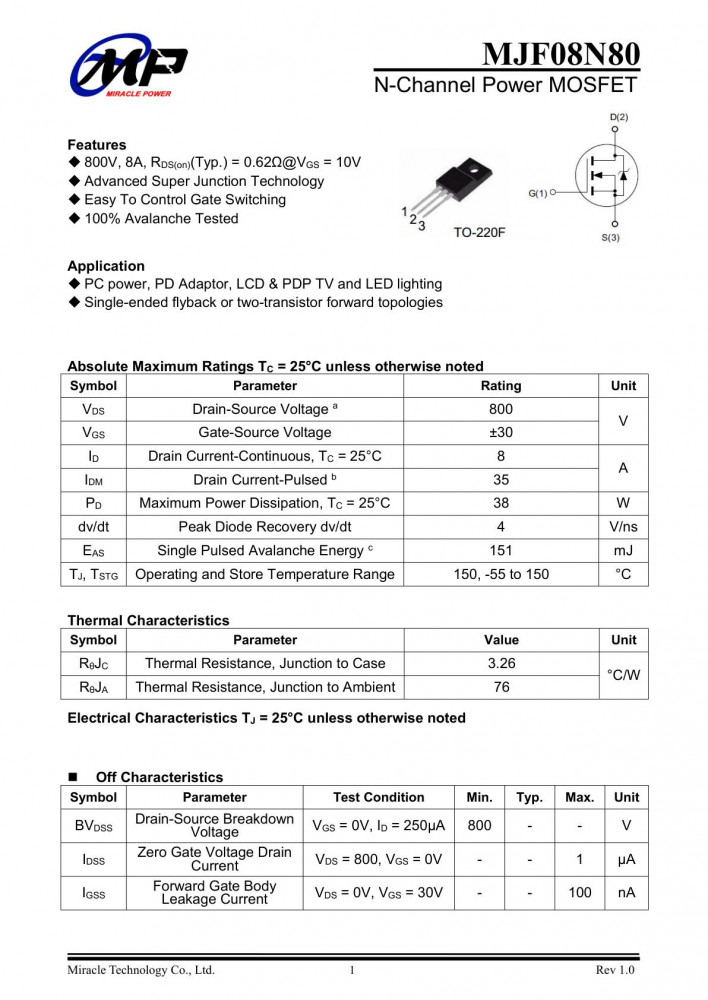 MJF08N80 datasheet page 1