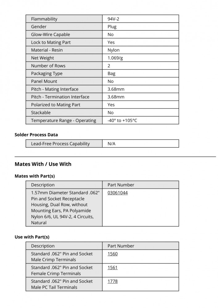 Molex .062 miniature connector specification, page 3