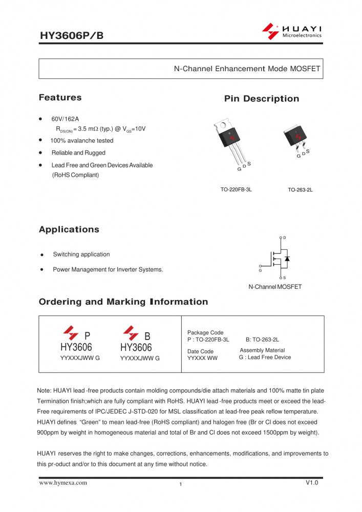 HY3606P datasheet page 1