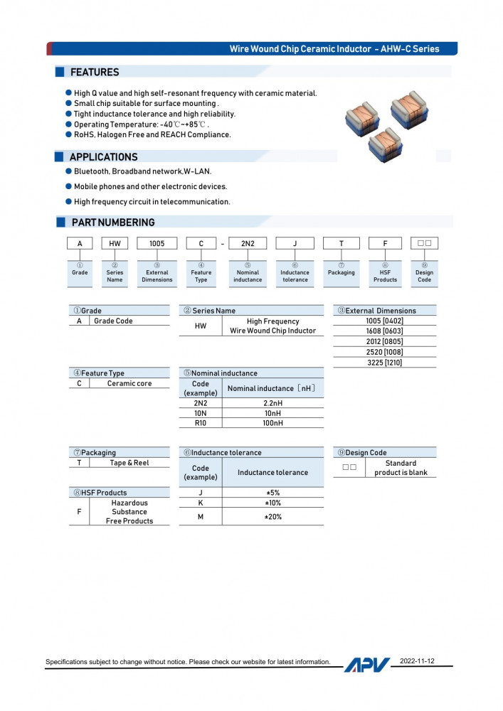 APV datasheet page 1