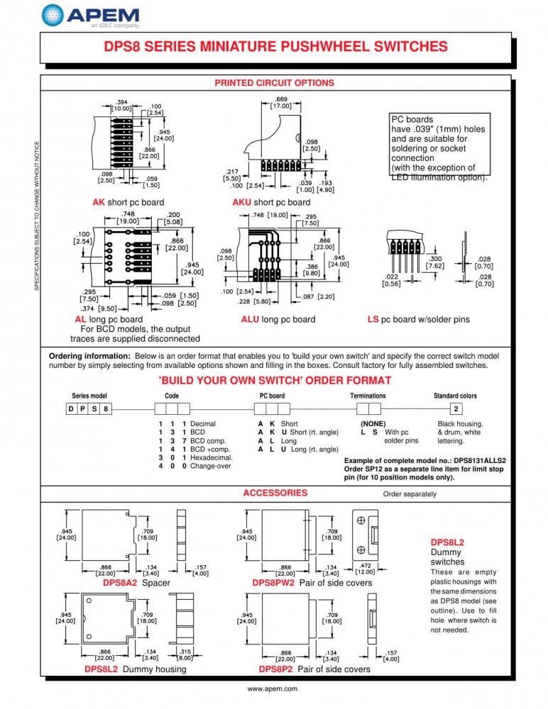 APEM DPS8 datasheet page 3
