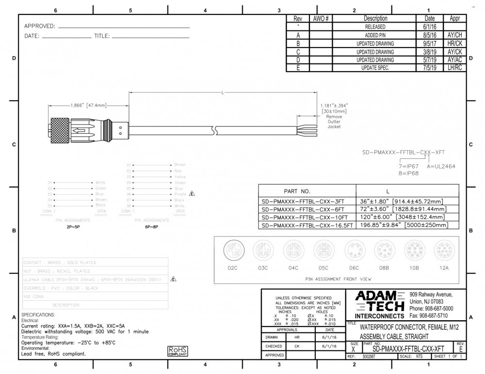 ADAM TECH SD-PMA04C-FFTBL-C7A-6FT technical drawing page