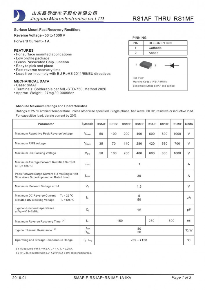 RS1KF datasheet page 1
