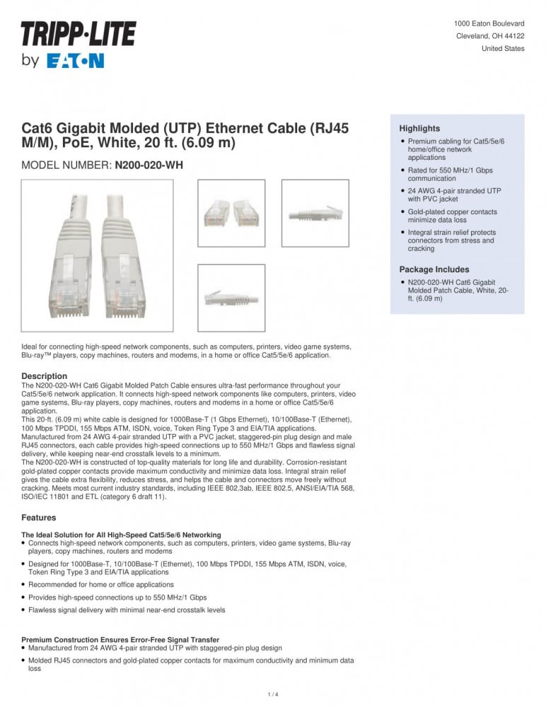 N200-020-WH technical document page 1