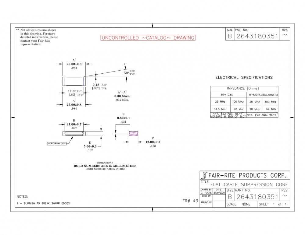 Fair-Rite 2643180351 technical drawing