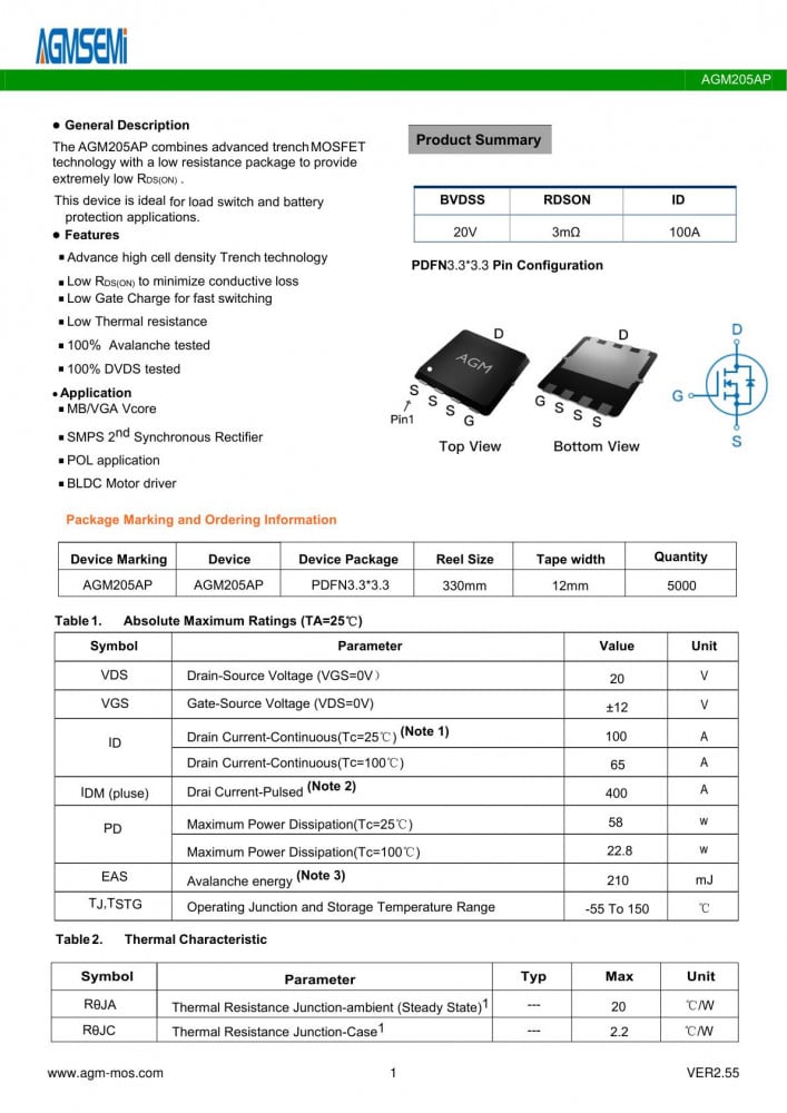 AGM205AP datasheet page 1