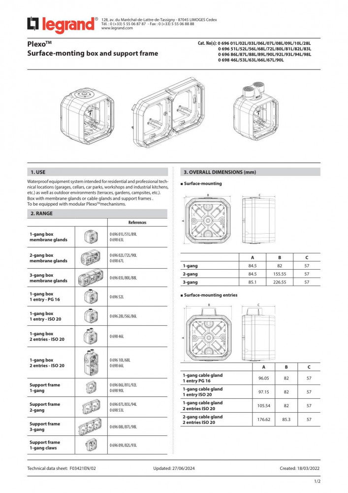 Legrand Plexo technical document image, page 1