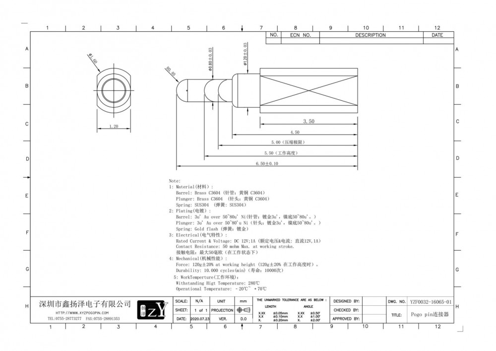 YZF0032-16065-01 packaging specification