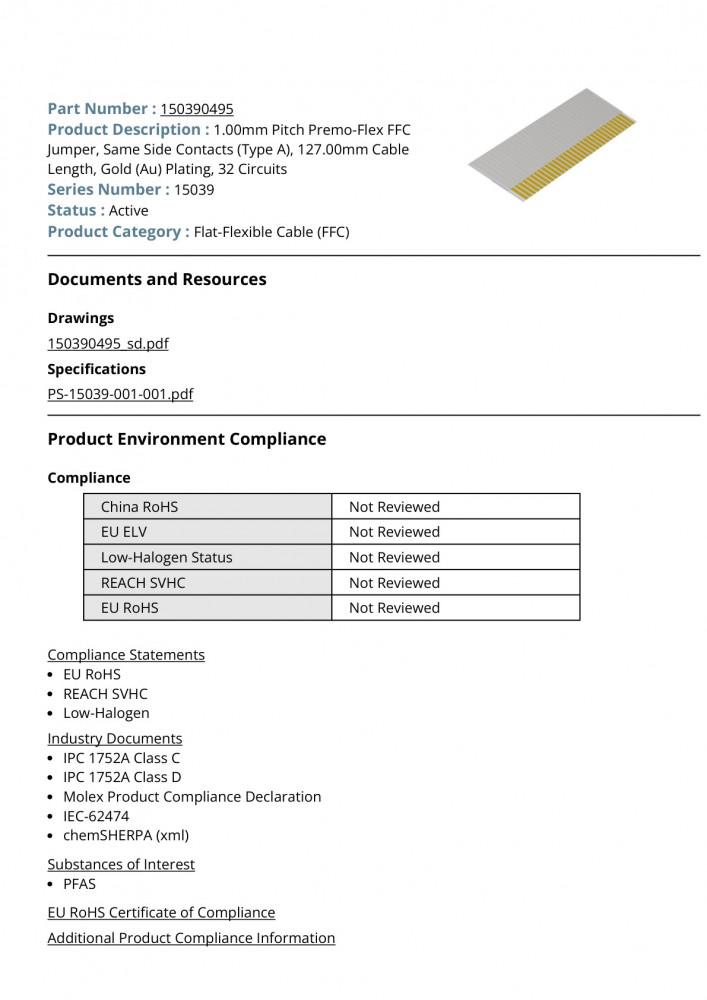 MOLEX 1.00 mm pitch FFC family specification, page 1