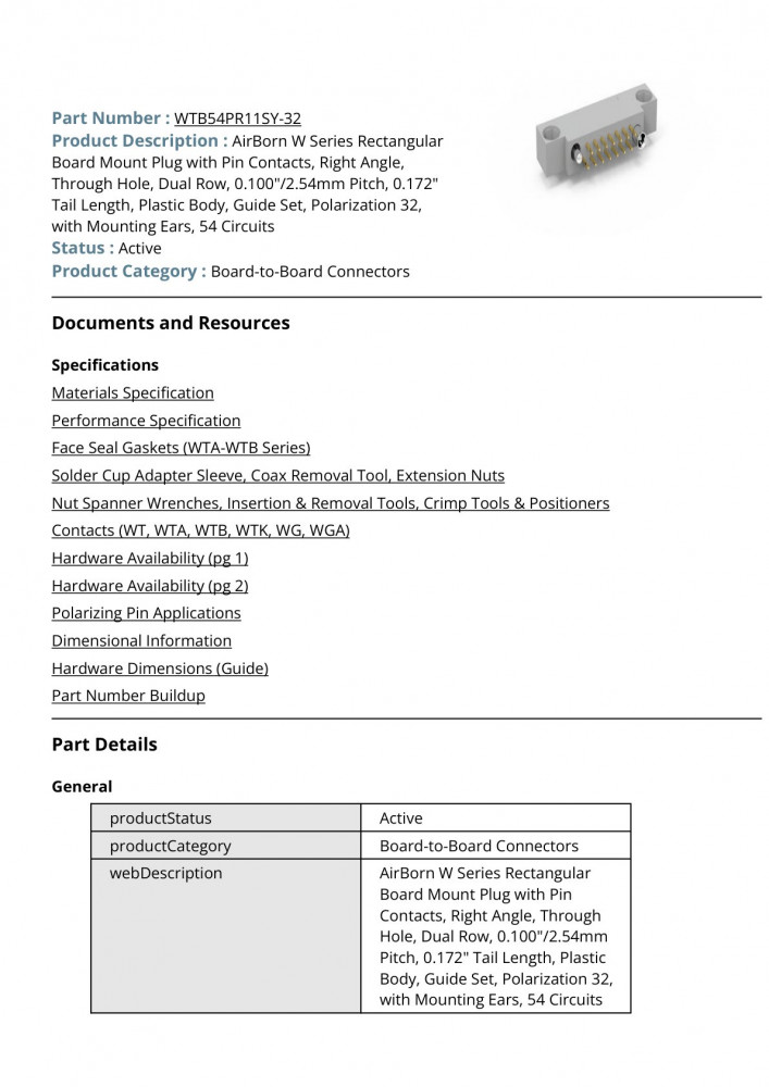 WTB54PR11SY-32 technical document preview, page 1
