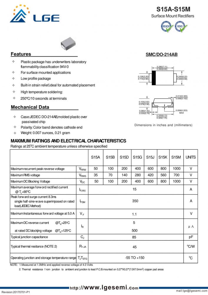 LGE S15M datasheet page 1