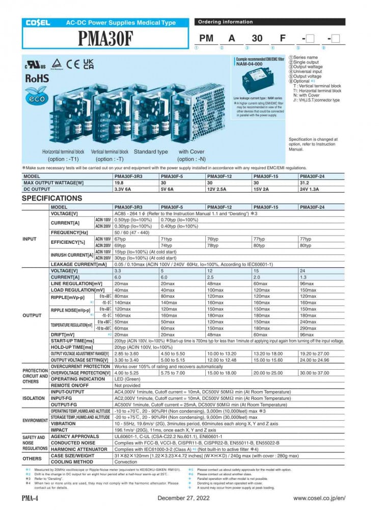 Cosel PMA series datasheet page 4