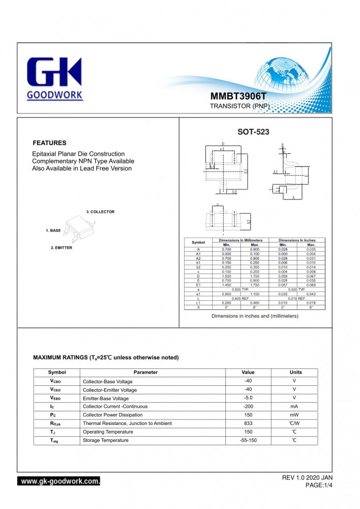 MMBT3906T datasheet page 1