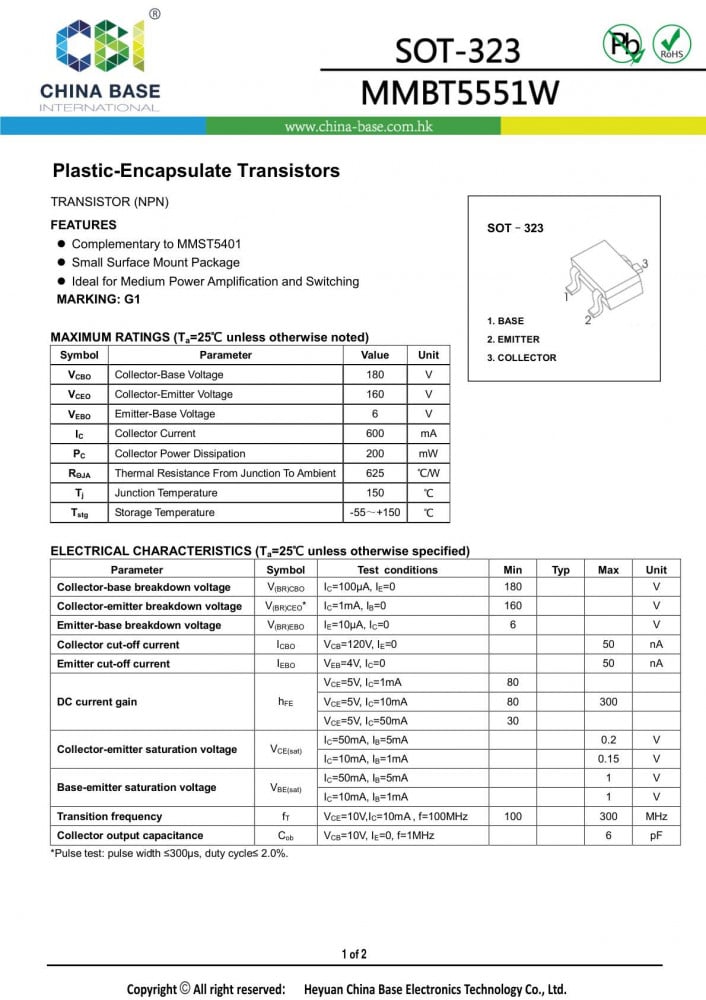 MMBT5551W datasheet page 1