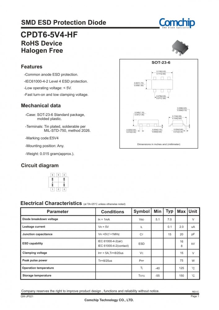 CPDT6-5V4-HF datasheet page 1