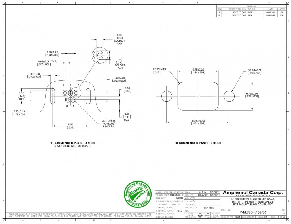 Amphenol MUSB-K152-30 technical drawing page 2