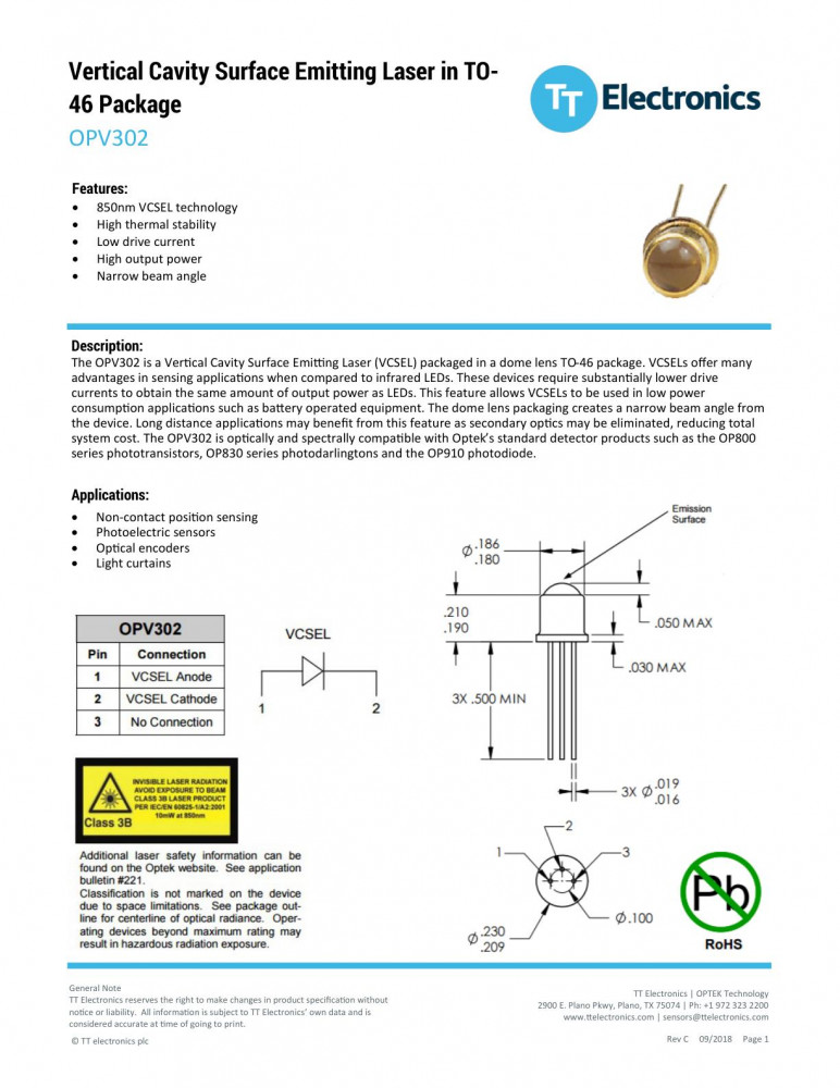 OPV302 technical document, page 1