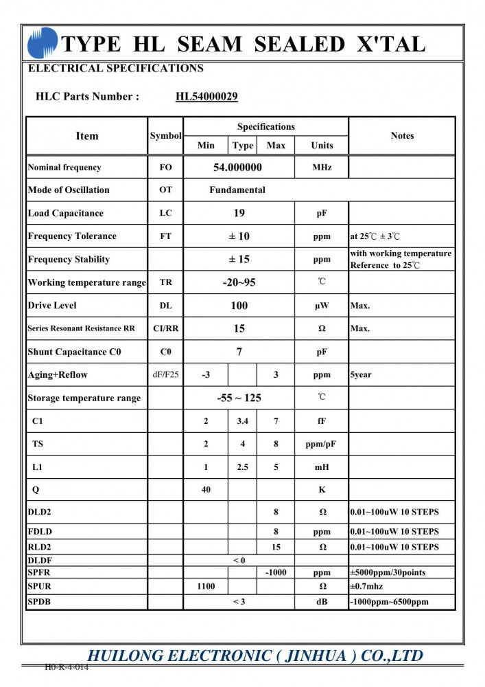 HL54000029 specification page 2
