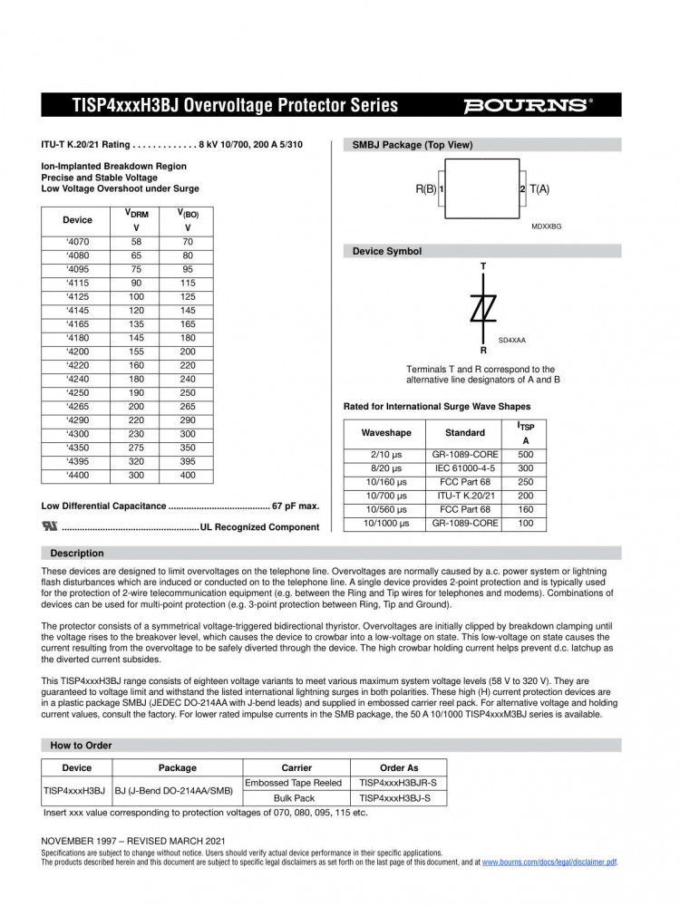 TISP4070H3BJR-S datasheet page 2