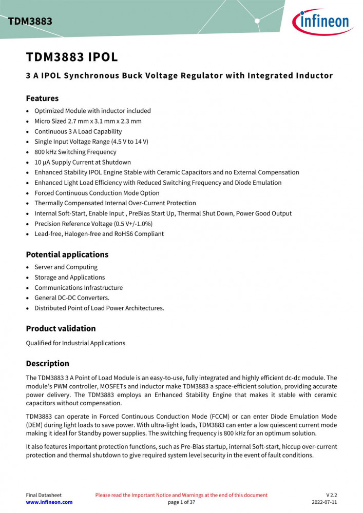 TDM3883 datasheet page 1