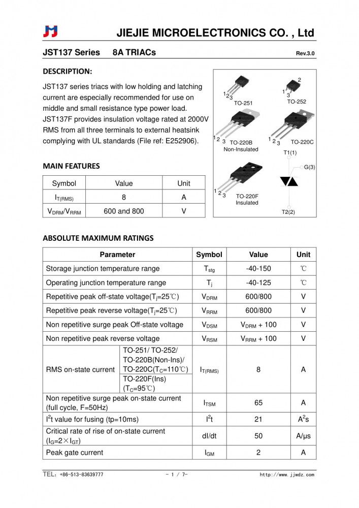 JST137 series datasheet page 1