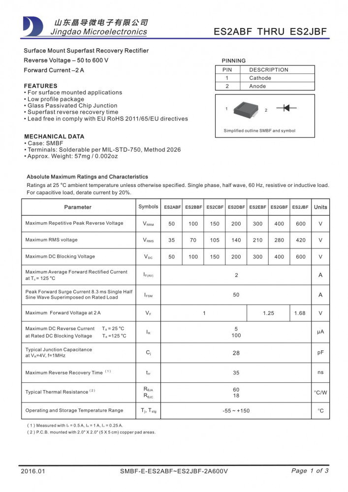 ES2DBF datasheet page 1
