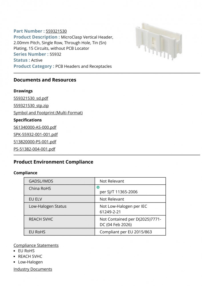 MOLEX 559321530 product documentation image, page 1