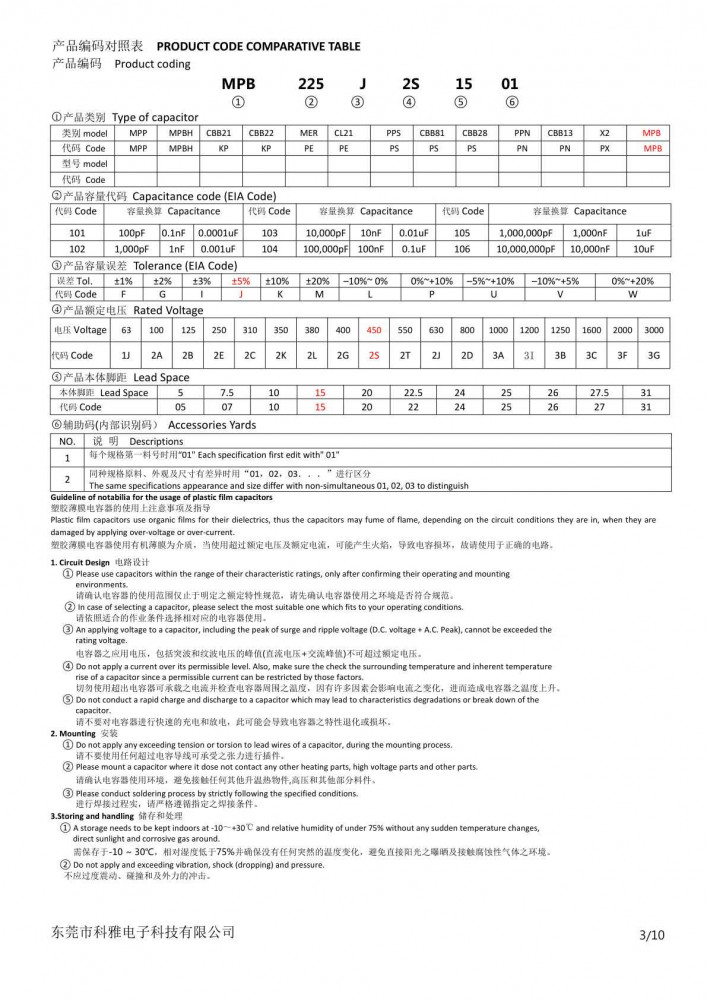 KYET MPB225J2S1501 specification page 3