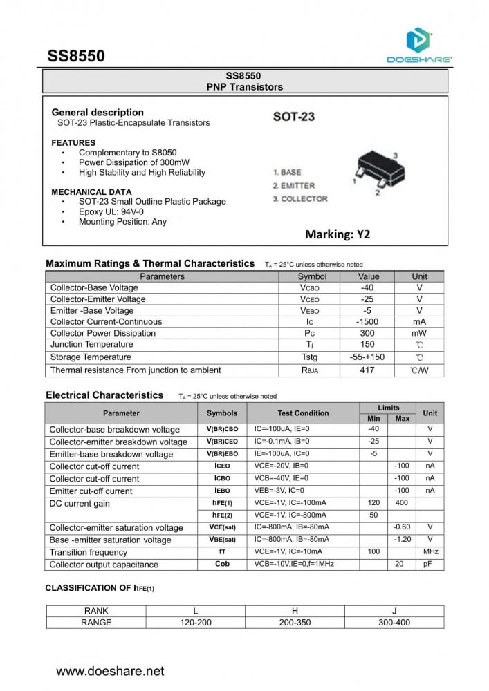 SS8550 datasheet page 1