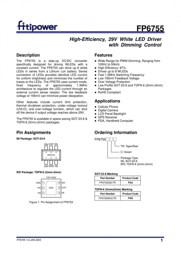 FP6755 datasheet page 1