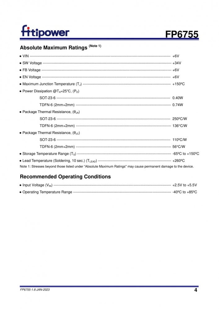 FP6755 datasheet page 4