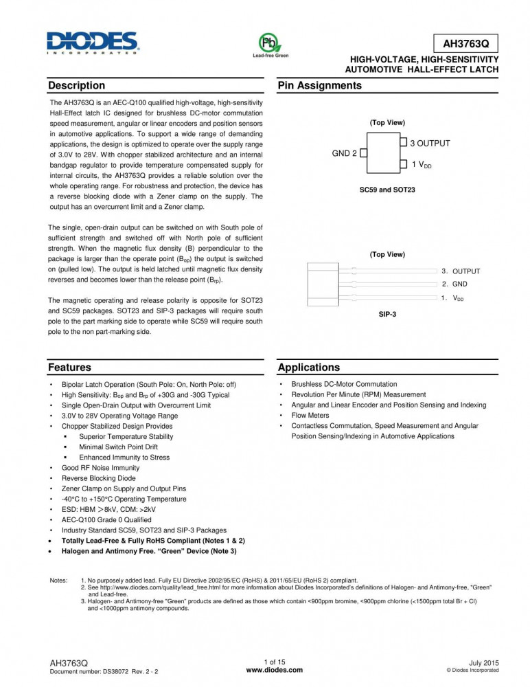 AH3763Q datasheet page 1