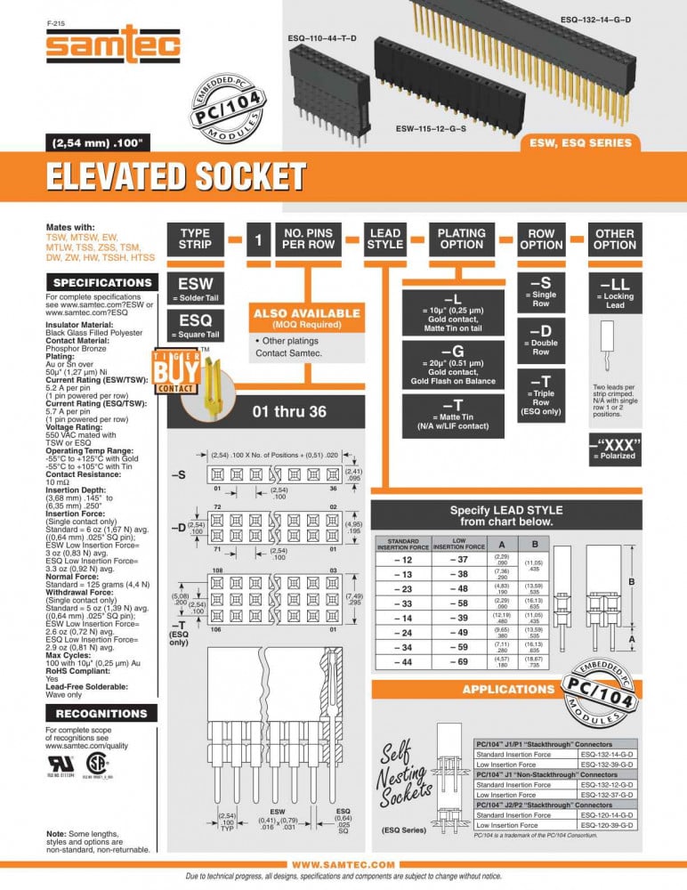 Samtec ESQ series technical drawing and specifications